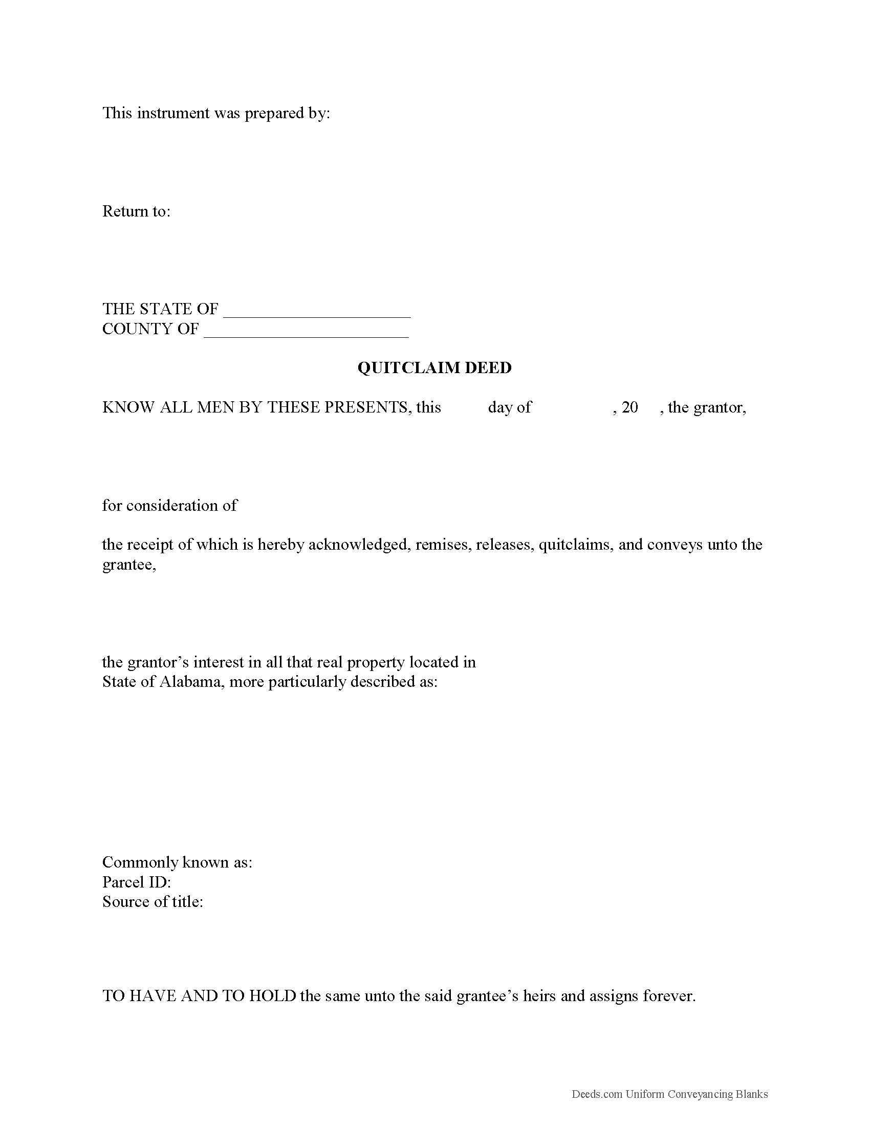 Alabama Quitclaim Deed Forms | Deeds.com Alabama Quitclaim Deed Forms | Deeds.com