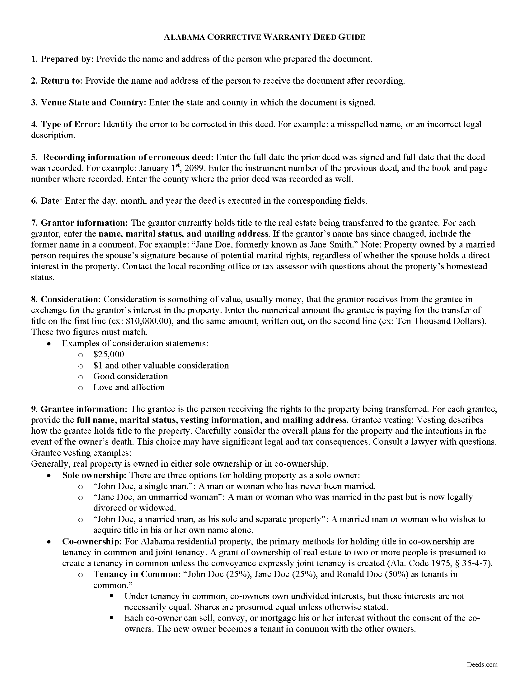 Mobile County Correction Warranty Deed Forms Alabama Deeds