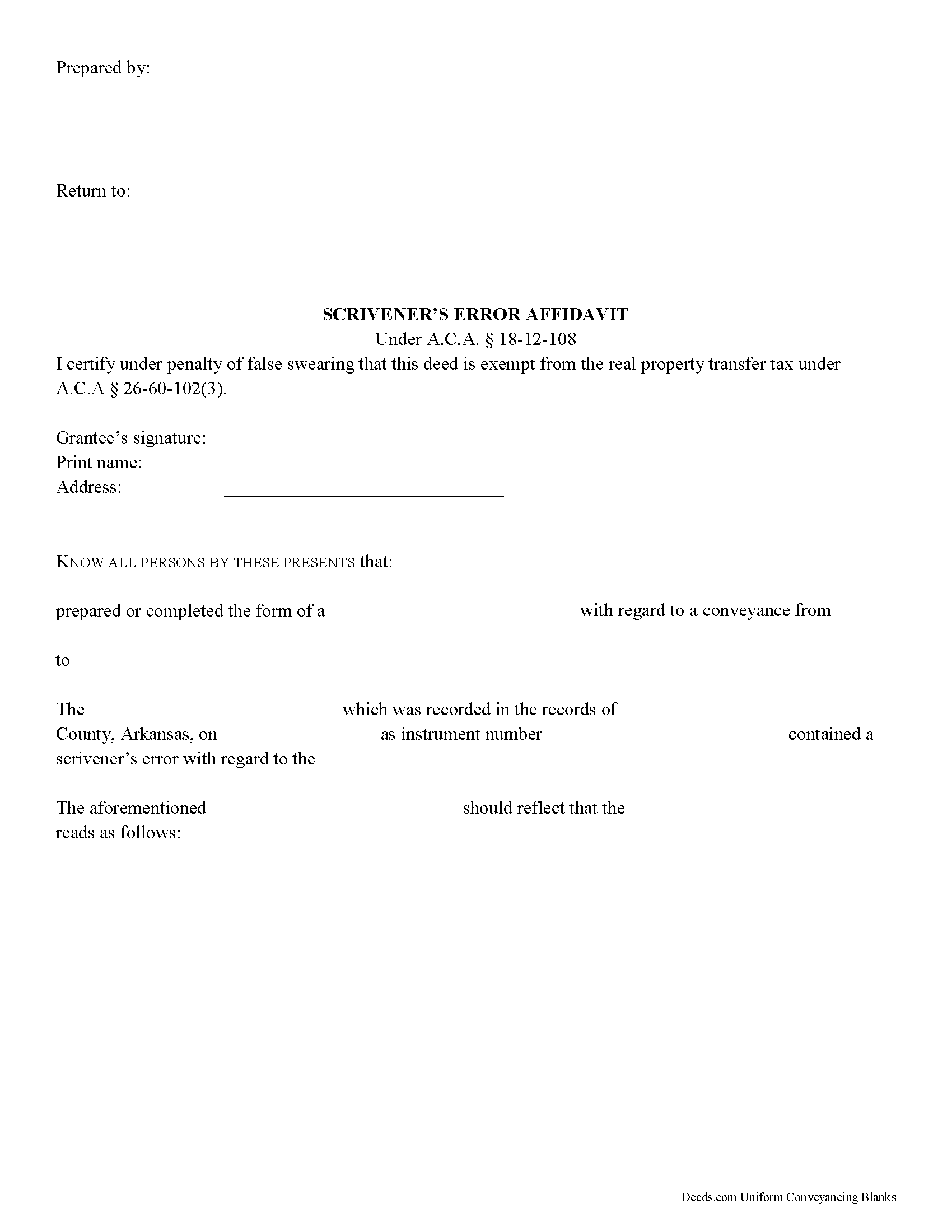 Arkansas Scrivener's Error Affidavit Forms | Deeds.com Arkansas Scrivener's Error Affidavit Forms | Deeds.com