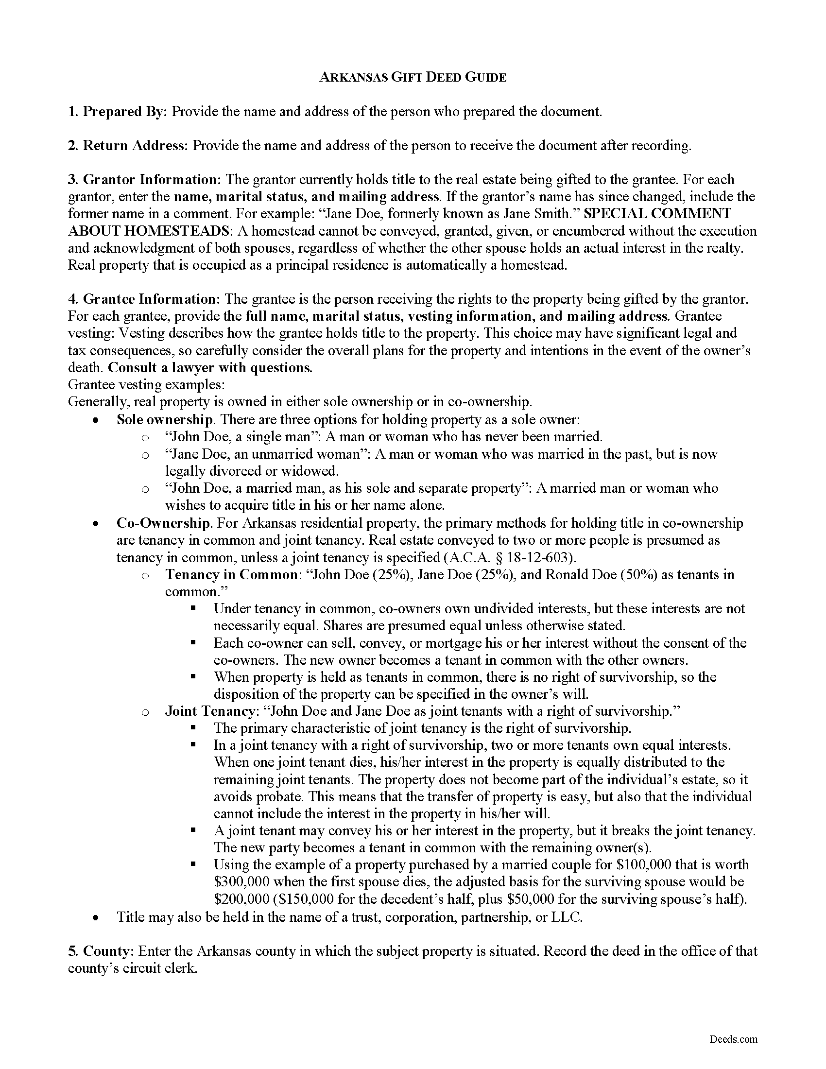 Hot Spring County Gift Deed Forms Arkansas Deeds