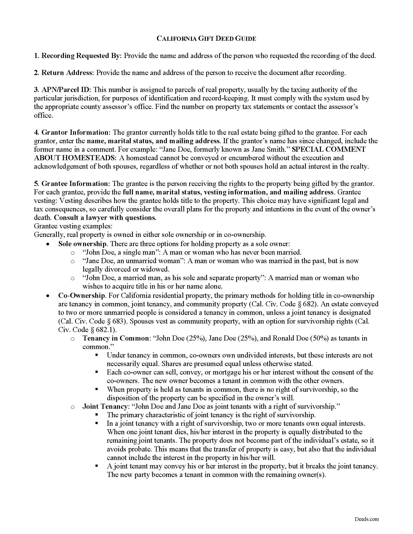 Mariposa County Gift Deed Forms California Deeds