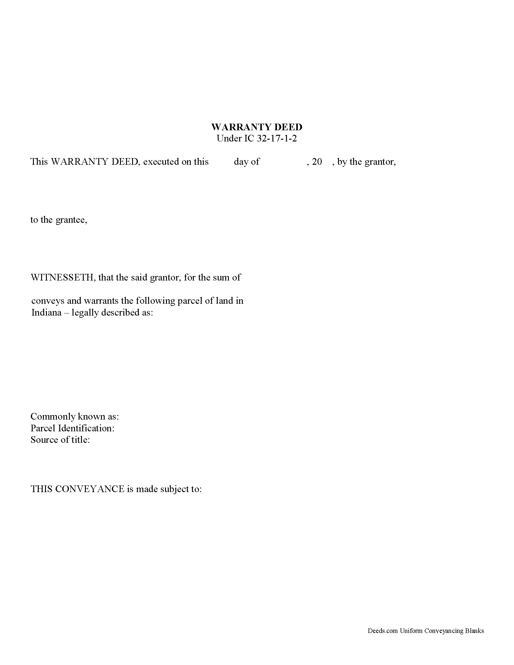 Indiana Warranty Deed Forms | Deeds.com Indiana Warranty Deed Forms | Deeds.com