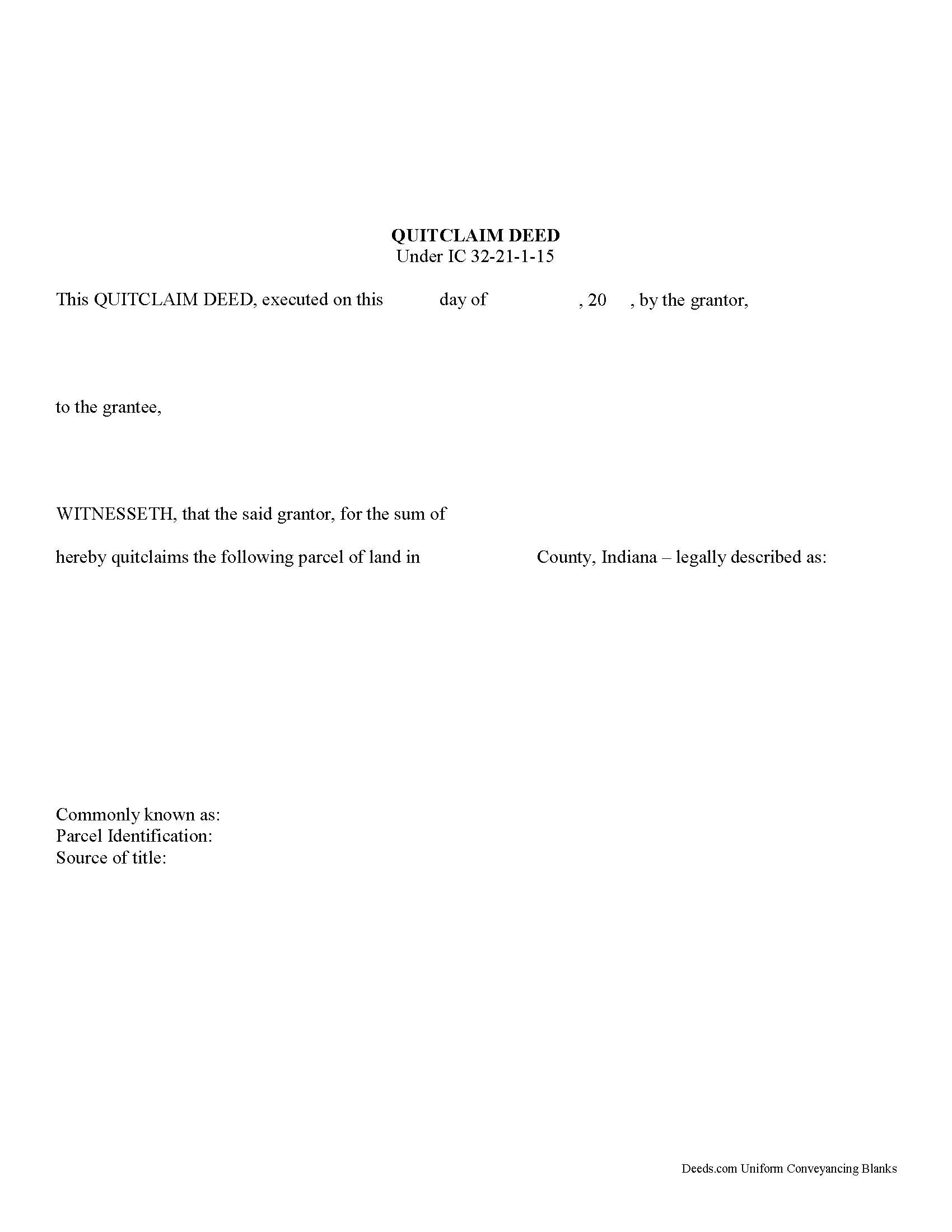 Allen County Quitclaim Deed Form Indiana Deeds