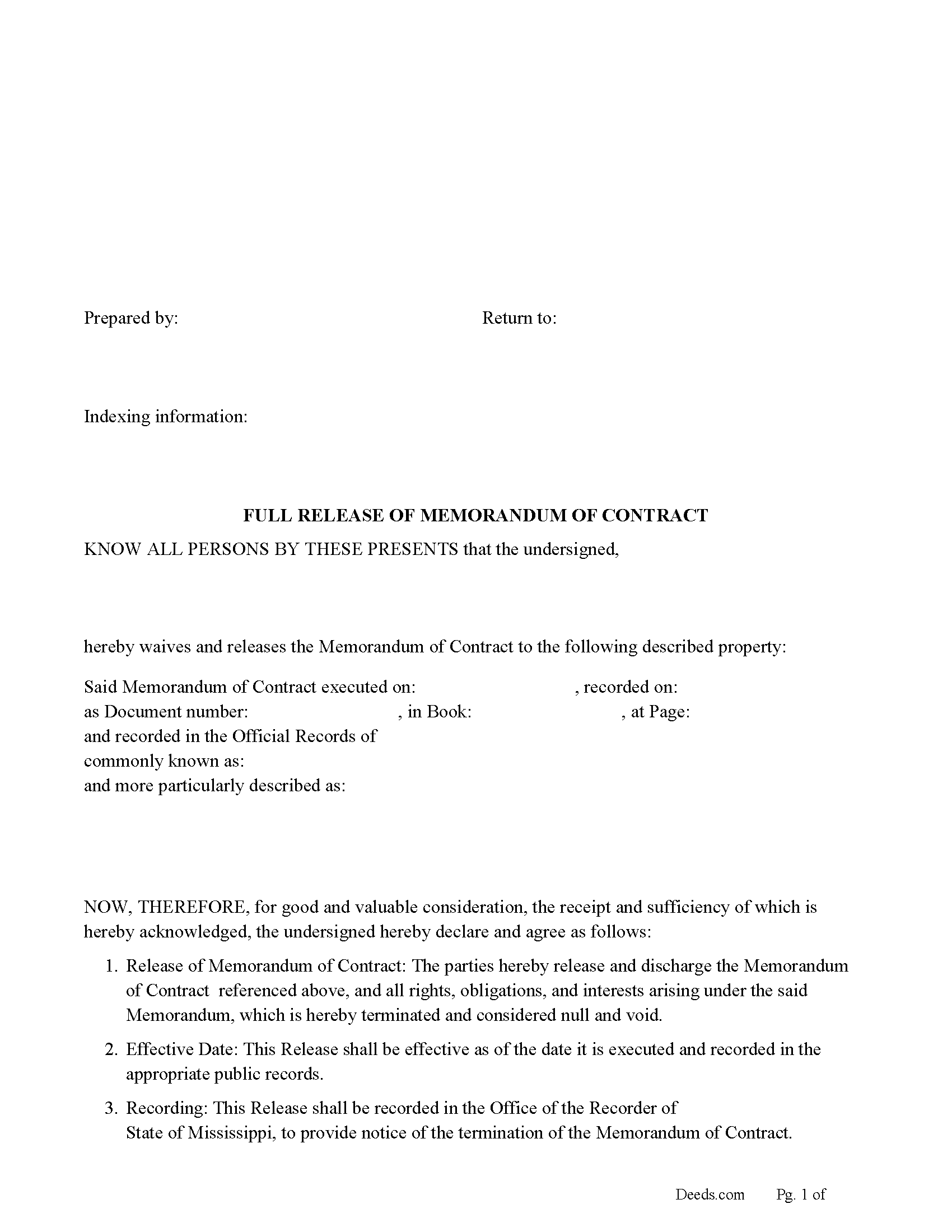 Lamar County Full Release of Memorandum of Contract Form | Mississippi ... Lamar County Full Release of Memorandum of Contract Form | Mississippi ...
