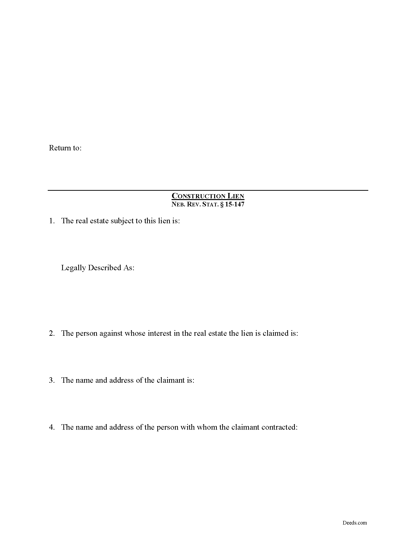 Lancaster County Construction Lien Form Nebraska Deeds Lancaster County Construction Lien Form Nebraska Deeds
