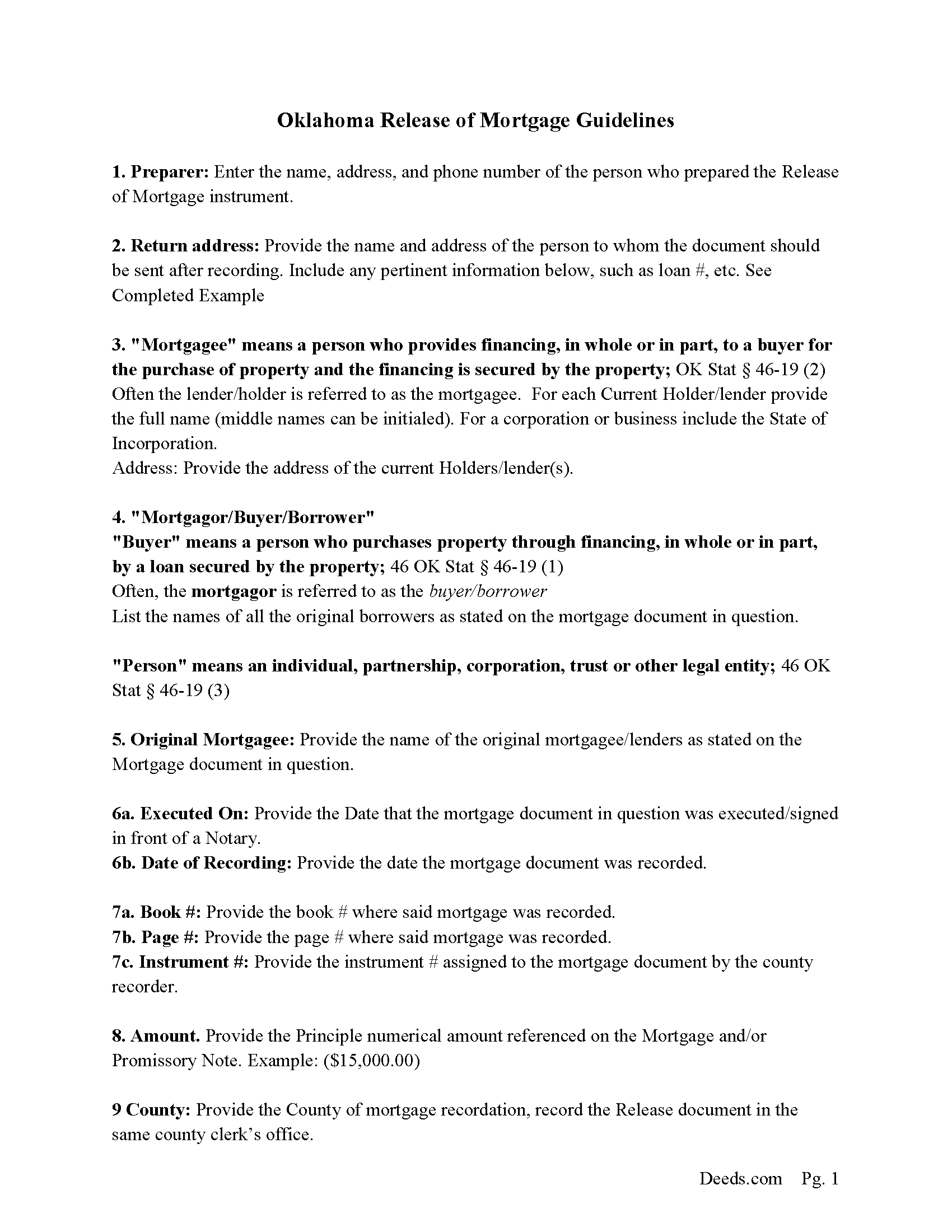 Woods County Full Release And Discharge Of Mortgage Forms Oklahoma